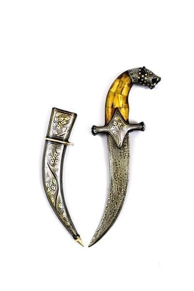 Vintage Dagger Knife: Antique Tiger Design With Camel-bone Chips Hilt ...