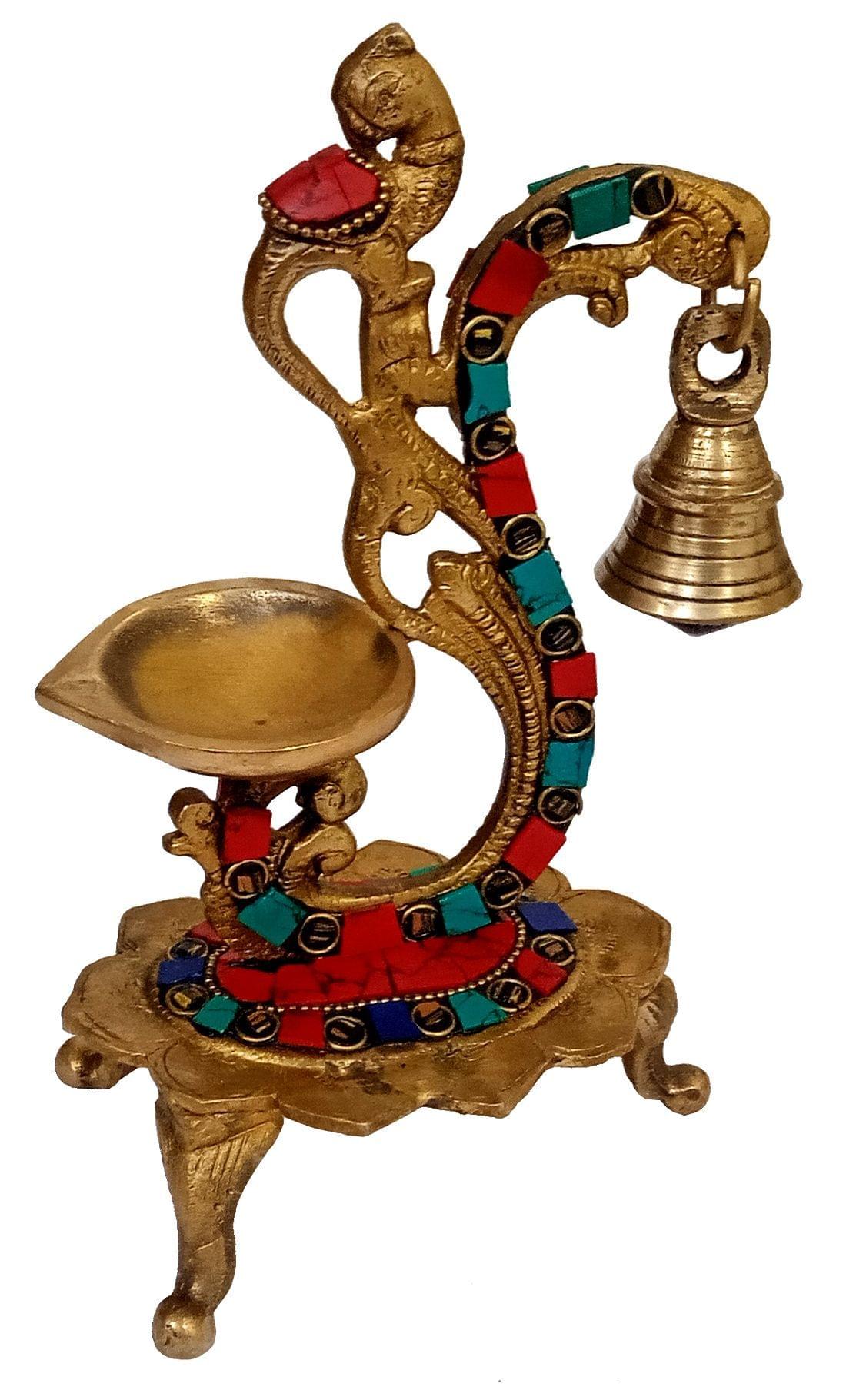 Brass Kuthu Vilakku Inauguration Oil Lamp With Magnificient Stonework ...