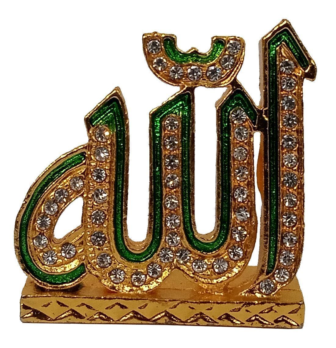 Metal Showpiece Allah: Golden Figurine Statue With Glittering Stones ...