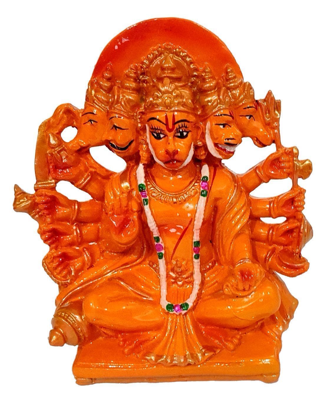 Resin Idol Hanuman (Bajrangbali) In Panchmukhi Avatar: Saffron Colour ...